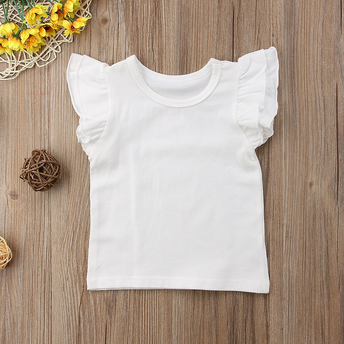 Mubineo Toddler Baby Girl Basic Plain Ruffle Sleeve Cotton T Shirts Tops Tee Clothes (White, 3-4T)