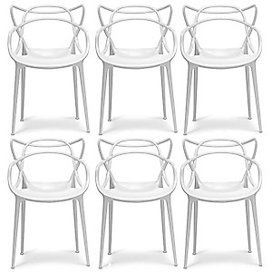 2xhome - Set of 6 White Dining Room Chairs - Modern Contemporary Designer Designed Popular Home Office Work Indoor Outdoor Armchair Living Family Room Kitchen