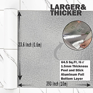 Oxdigi Vinyl Floor Tiles Peel and Stick 23"x 393"/64 Sq.Ft, Thicken Self Adhesive Vinyl Flooring Roll Marble Pattern Waterproof DIY Floor Coverings for Bathroom Living Room Kitchen, White Marble