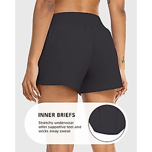 YEZII Athletic Shorts for Women with Pockets High Waist Running Workout Shorts Gym Yoga White Summer Shorts Black-L