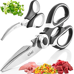 Kitchen Shears by Gidli - Lifetime Replacement Warranty- Includes Seafood Scissors As a Bonus - Heavy Duty Stainless Steel All Purpose Ultra Sharp Utility Scissors