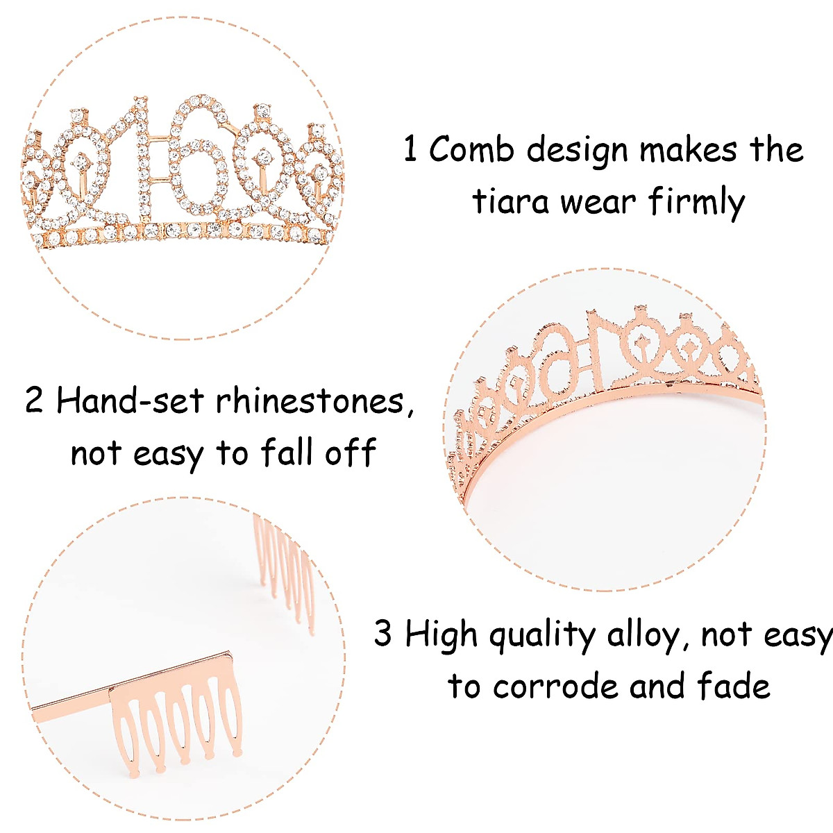 16th Birthday Crown and Sash Kit- "Sweet 16"Birthday Decorations 16th Birthday Party Gifts Birthday Party Supplies for Girls (rose gold)