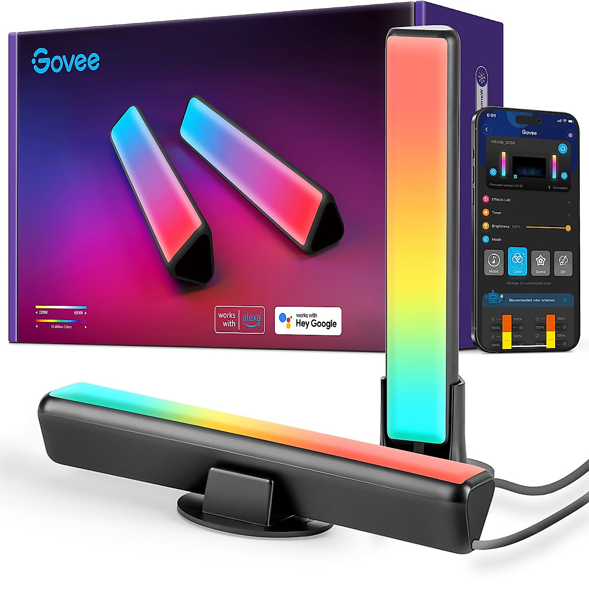 Govee Smart LED Light Bars, Work with Alexa and Google Assistant, Gaming Lights, RGBICWW WiFi TV Backlights with Scene Modes and Music Modes for Gaming, Pictures, PC, TV, Room Decoration