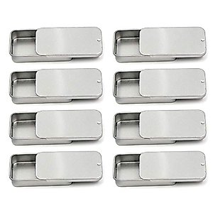 MY MIRONEY 2.4" x 1.3" x 0.5" Metal Slide Top Tin Containers for Candies Jewelry Crafts Pills Survival Kit Pack of 8