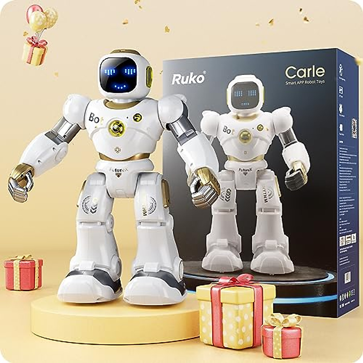 Ruko Smart Robot for Kids, Large Programmable Interactive STEM RC Robot, Voice Control and App Control, Gifts for Boys and Girls 4 5 6 7 8 9, Gold