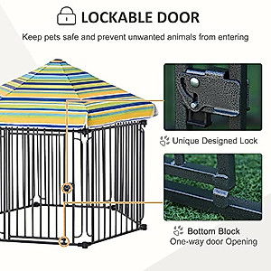 PawHut 48" x 41" Heavy-Duty Metal Dog Playpen, Outdoor Pet Cage Kennel, Puppy Exercise Fence Barrier with Weather-Resistant Polyester Roof, Locking Door, & Metal Frame