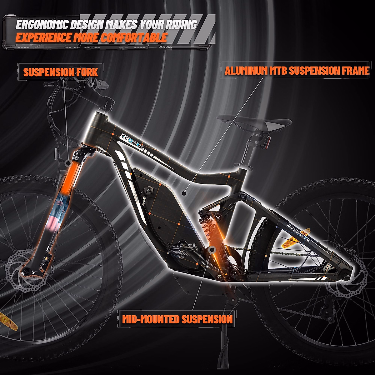 ECOTRIC Samsung Cells Electric Bike Bicycle 750W 48V 12AH Battery 26" E-Bike 23.6MPH Adult Mountain Bike Beach Snow Ebike New Designed Central Shock Absorber