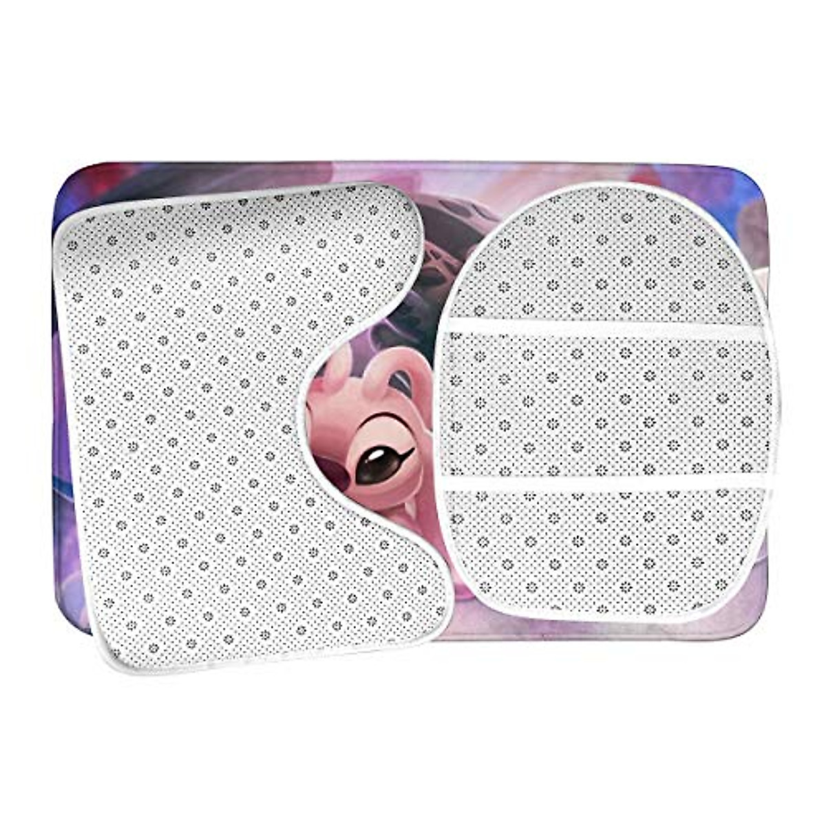 Stitch and Angel Bath Mat 3 Piece Set Anti-Skid Bathroom Carpet Set Soft Pads Bath Mat + Contour Pads + Toilet Lid Cover, Absorbent Carpet Bath and Mat Anti-Slip Pads Set