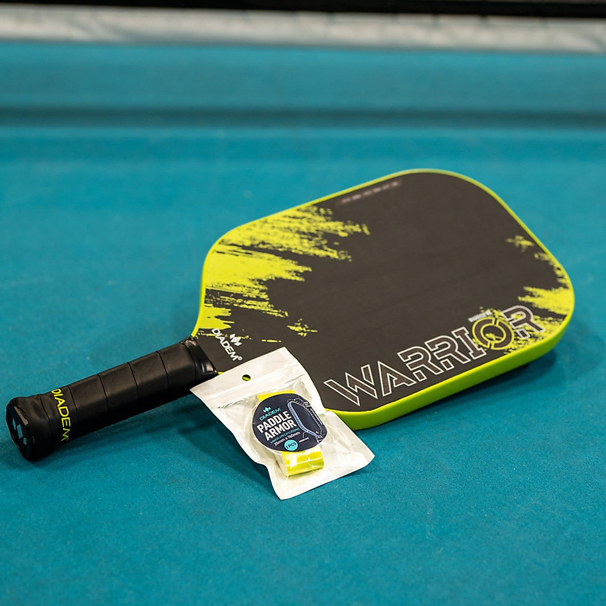 Diadem Warrior V2 Pickleball Paddle – Liquid Carbon Fiber Edgeless Design, Etched Face for Lasting Spin, 19MM Thick, 3 Layer Construction (Yellow)