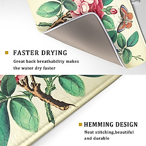 Beautiful Butterfly Flowers Dish Drying Mat Harmonious Nature Design Draining Mats Ultra Absorbent Microfiber Dish Rack Machine Washable and Super Fast Drying Pad for Kitchen Counter