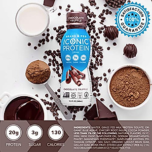 Iconic Protein Drinks, Chocolate Truffle (12 Pack) - Sugar Free & Low Carb - 20g Grass Fed Protein - Lactose Free, Gluten Free, Non-GMO, Kosher - Keto Friendly Protein Shakes