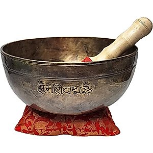 Devyom 10" Large Hand Hammered Himalayan Full Moon Singing Bowl Meditation Healing Bowl With Mallet And Silk Cushion