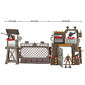 JOYIN Desert Military Base Toy Set Including Military Base, Military Tank, Military Helicopter, Military Motorcycle, Army Men Action Figures and Weapon Gear Accessories for Over 3 Years Old Boys