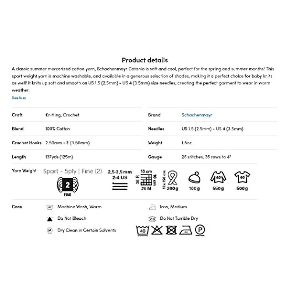 [ Set of 2 Skeins ] SMC Catania Originals 100% Mercerized Cotton Yarn, Total 3.52 Oz. Each 1.76 Oz (50g) / 136 Yrds (125 m) Amigurumi Yarn Fine-Sport 2 (263 Soft Apricot)