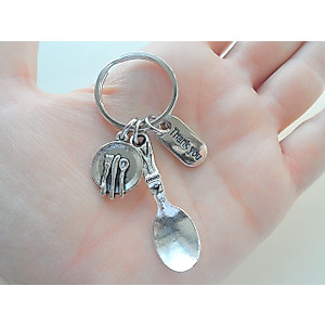 Lunch Server Spoon, Plate, and Thank You Charm Keychain, School Lunch Serving Staff Appreciation Gift