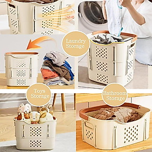 OptmAVth Collapsible Laundry Basket/Hamper, Foldable and Durable, Separater Basket, Room Storage and Organization, Begie