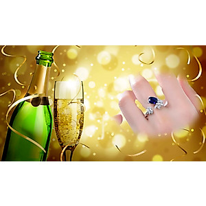 H.Queen Lifetech Fashionable Navy Sapphire Zircon Created Gemstone Rings Navy Blue Adjustable Open Rings Copper Plated 925 Silver for Women（Navy Blue