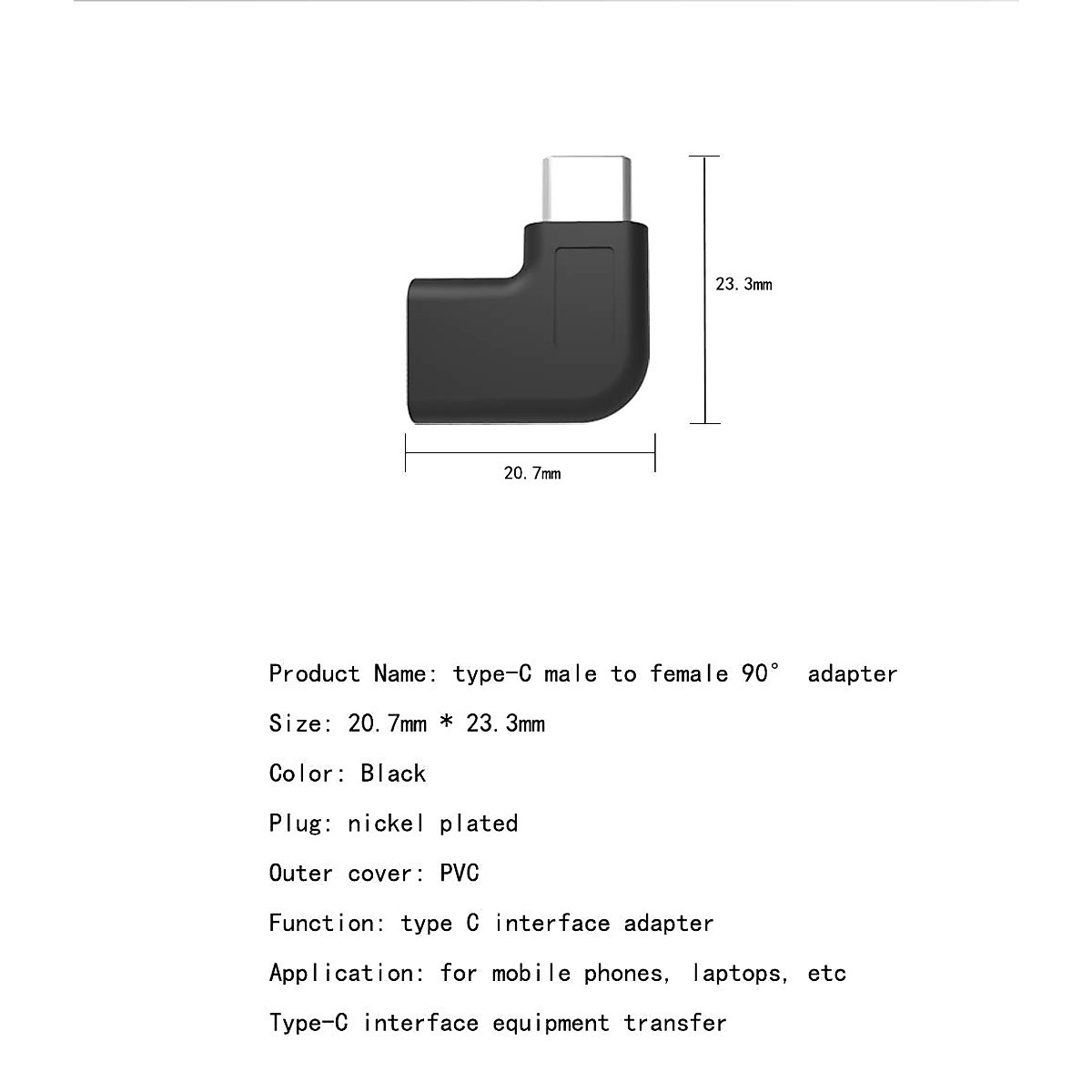 rgzhihuifz Type-C Right Angle Adapter,Type-C Male to Type-C Female Adapter， 2-Pack，90 Degree Type C Adapter,Right & Left Angled 90 Degree Type-C Extension Adapter for Laptop & Tablet & Mobile Phone