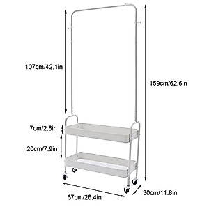 Ghankopd 2-In 1 Garment Rack, Rolling Storage Cart Clothes Organizer Coat Rack Storage Stand On Wheels, For Home Bedroom Laundry Small Place Entryway, Pink,Black,White (White)