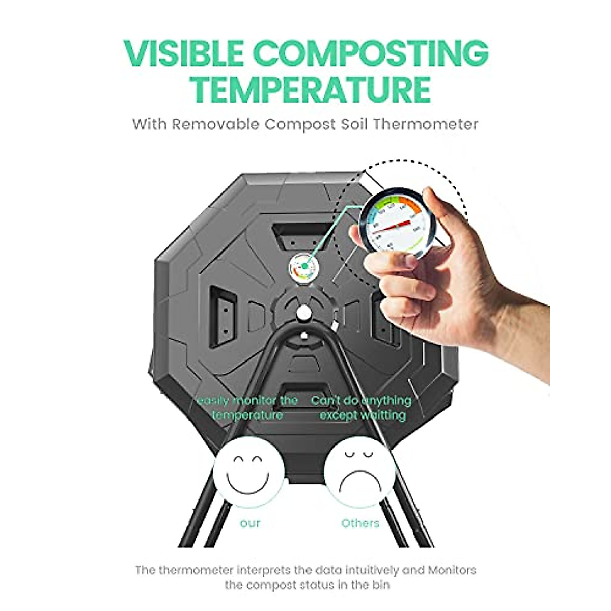 2021 Upgraded Tumbling Composter with Compost Thermometer - Dual Chamber Garden Compost Bin(43 Gal, Black)