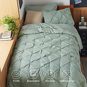 Bedsure Twin XL Comforter Set - Extra Long 5 Pieces Dorm Bedding Sets, GentleSoft™ Pinch Pleat Sage Green Bed in a Bag with Pintuck Comforter, Sheets, Pillowcase & Sham