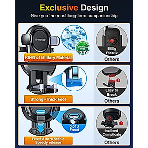 VANMASS 2024 Upgraded Car Phone Holder Mount [Strongest Suction & Military-Grade] Universal Cell Phone Holder Stand for Truck Dash Windshield Vent Cradles for iPhone Android All Smartphones