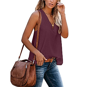 TICTICMIMI Women's Summer V Neck Tank Tops Casual Basic Sleeveless Tanks Cute Loose Tunic Shirts Mulberry