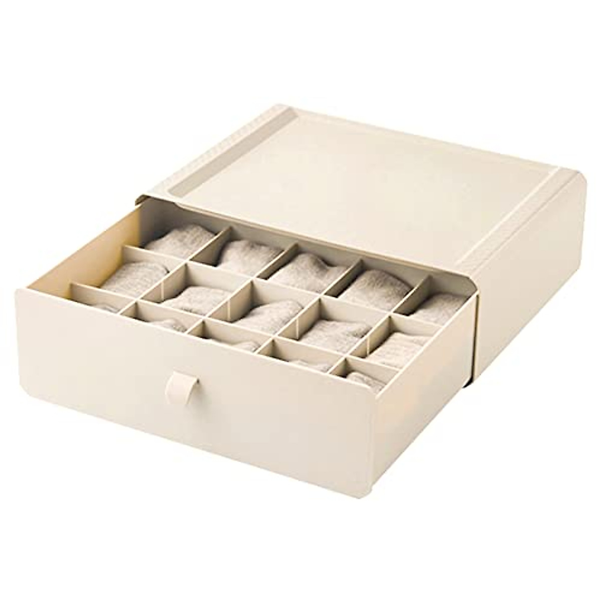 Tynulox Sock Underwear Organizer Dividers | 15 Cell Stackable Plastic Closet Drawer | White Storage Bin for Bra, Socks, Ties, Cable, Decor