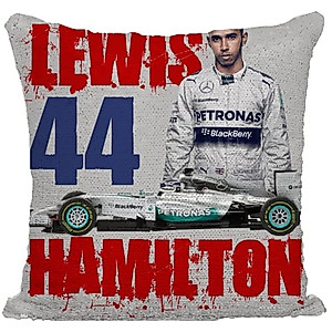 Lewis Hamilton Racer 2018 F1 Racing 44 Number Sequin Pillow Cover Gift, Magic Sequin Cushion Merchandise, Throw Home Decor, Merch 40 x 40 cm (No Insert)