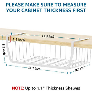 2 Pack Under Shelf Basket, Metal Wire Undershelf Storage Baskets for Cabinet Thickness Max 1.2 inch, Space Saving Hanging Organization for Cupboard Kitchen Counter Pantry Bookshelf, Chrome