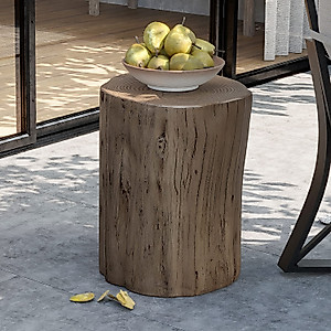AQUILLA Rustic Stump Side Table, Brown Wood-Look End Table, Stump Accent Side Table Stool for Living Room