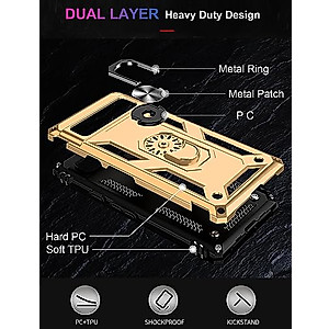 IKAZZ Suitable for Google Pixel 7 Pro Case,Military Grade Shockproof Heavy Duty Protective Phone Cover Pass 16ft Drop Test with Magnetic Kickstand Car Mount Holder Gold