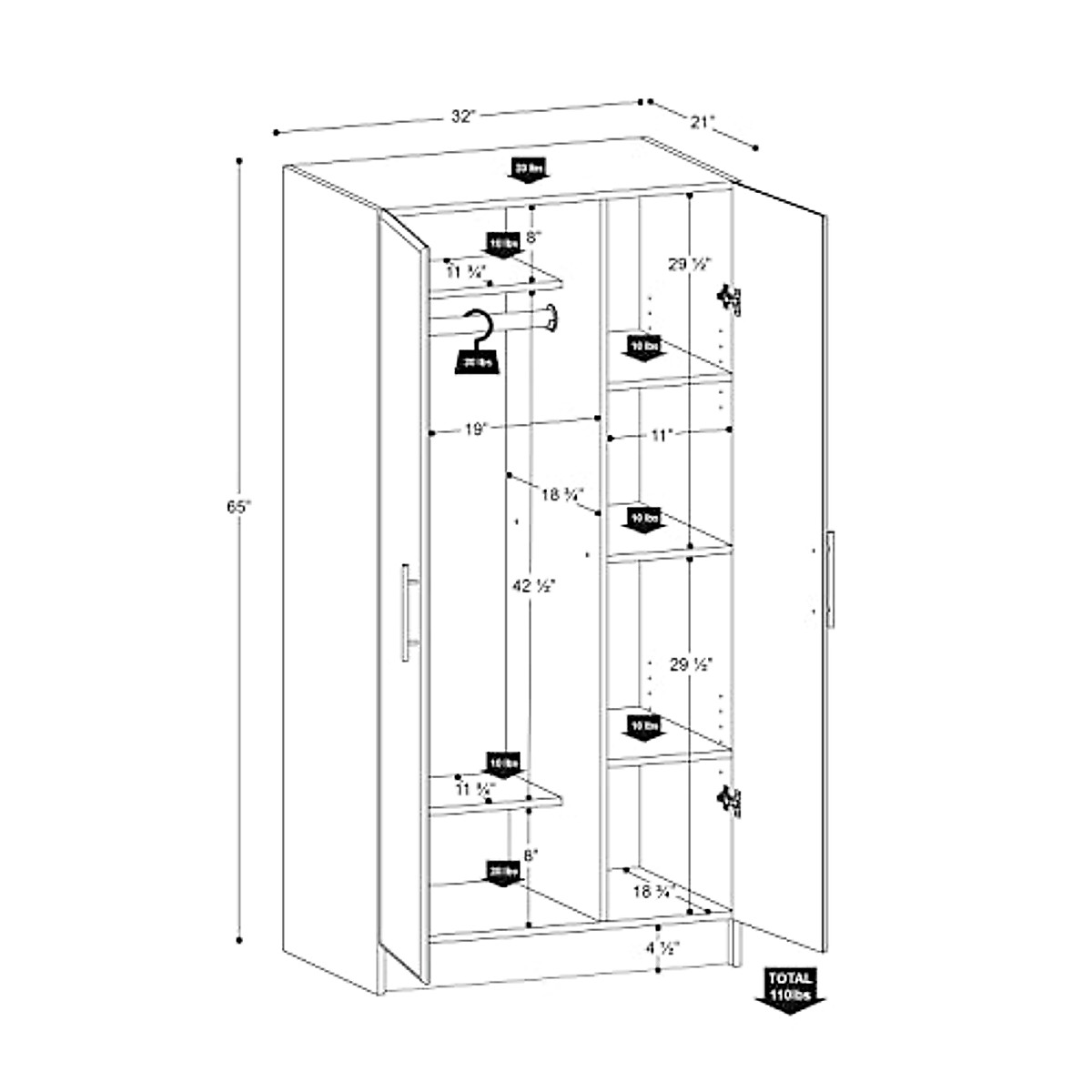 Prepac Elite Wardrobe with Storage, White