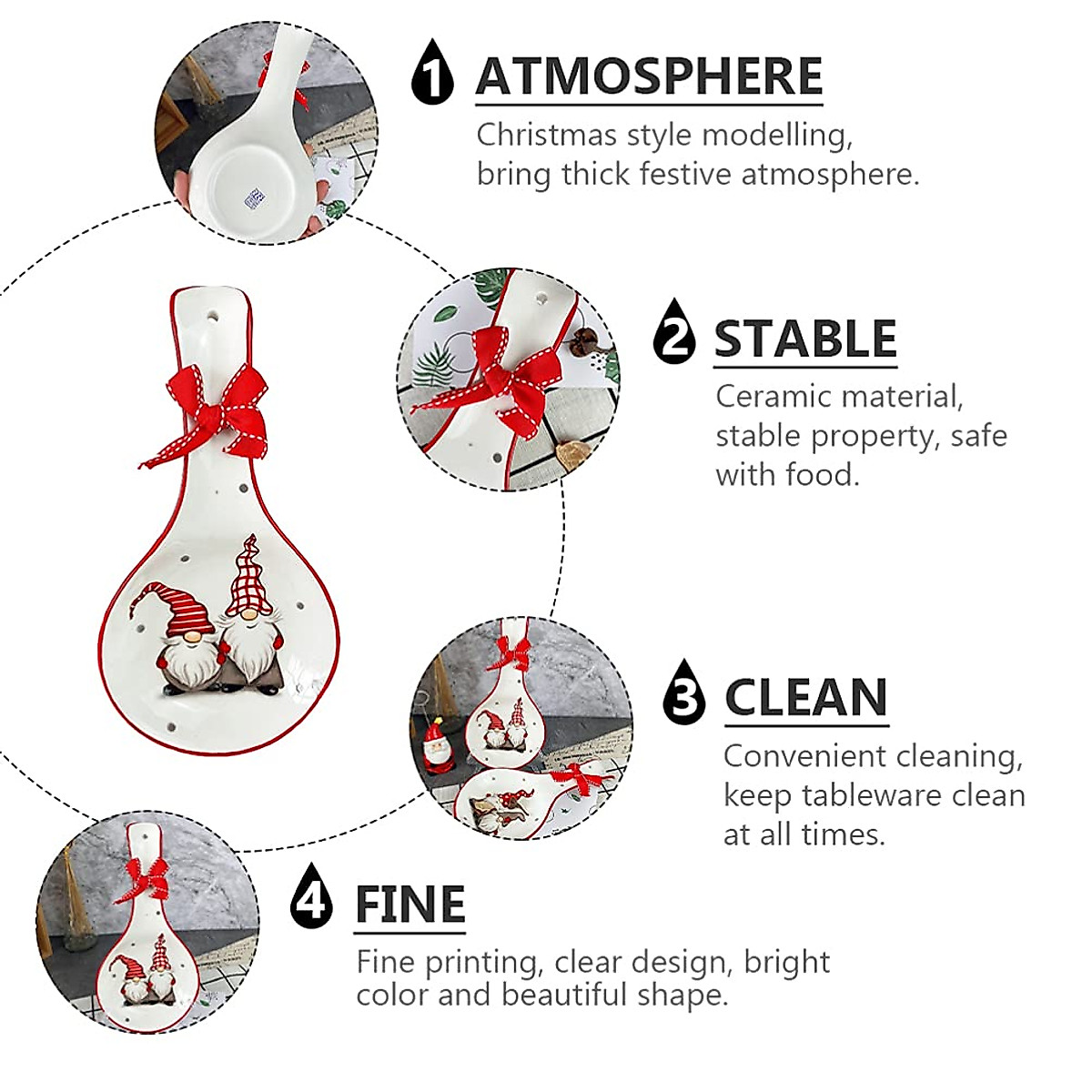 DOITOOL Santa Claus Spoon Rest Ceramic Christmas Spoon Rest kitchen Stove Spoon Holder Modern Farmhouse Spoon Rest Christmas Party Decorations