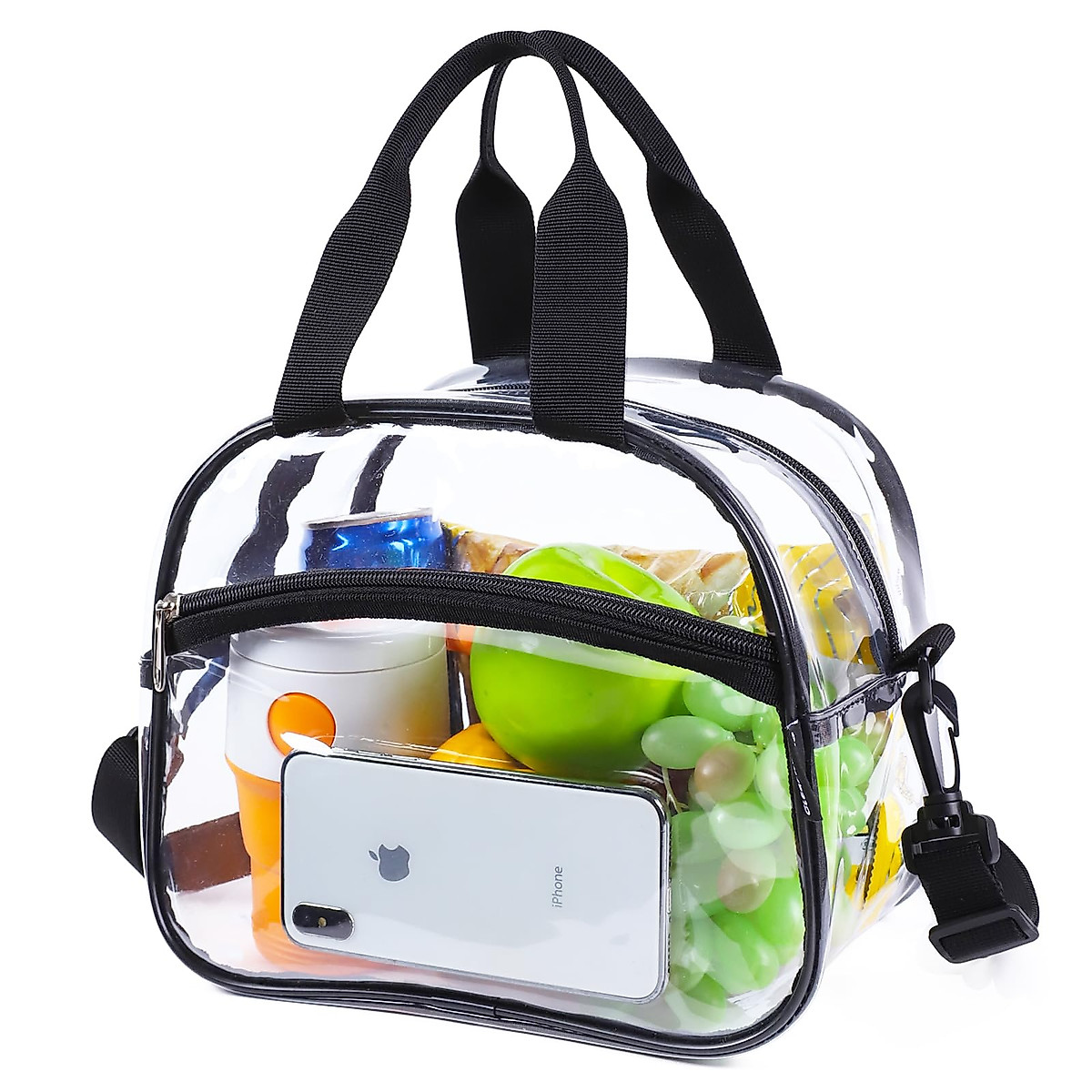 Clearworld Stadium Approved Clear Lunch Bag,See Through Lunch Box with Adjustable Strap and Front Zipper Pocket,Easy to Clean and Water Resistant Tote Bag for Work, School, Concerts,Sports