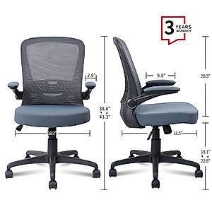 CLATINA Ergonomic Office Chair, Classic Executive Mesh Chair middle Back Desk Chair Breathable Swivel Computer Chair with Adjustable Lumbar Support and Flip up Armrest, for Home Office Conference Room