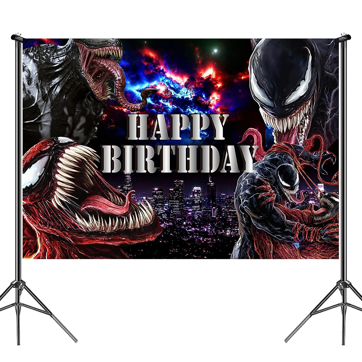 XIAMIE 51Pcs Venom Birthday Party Supplies Set, 5*3ft Backdrop, 12 inch Latex Balloons, Cupcake, Cake Topper, Hanging Swirls, Happy Birthday Banner Venom Themed Birthday Party Supplies Decorations