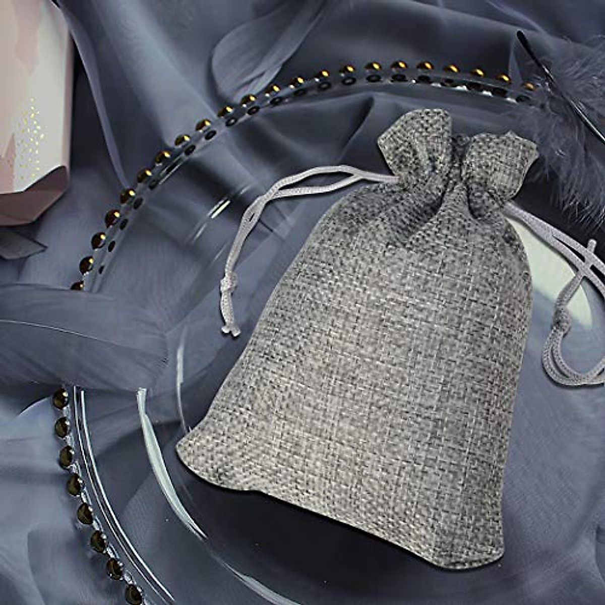Tayfremn 45pcs Burlap Drawstring Bags Burlap Favor Bags Small Gray Burlap Bags, Burlap Party Favor Bags Drawstring Jewelry Pouch Treat Bags Craft Bags for Wedding Party Birthday Christmas DIY Craft