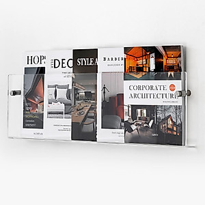 XOHYW 2 Pack Clear Acrylic Magazine Holder, Wall Mount Bookshelf Magazine Rack, Literature Brochure File Display Shelf for Waiting Room, Living Room, Office, Home, Organization
