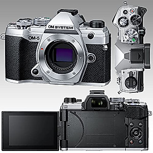 Ultimaxx Essential OM-5 Mirrorless Camera (Silver - Body Only) Bundle - Includes: 32GB Extreme Memory Card, Water-Resistant Gadget Bag, LED Light Kit with Bracket, Lens Cap Keeper & More (18pc Bundle)