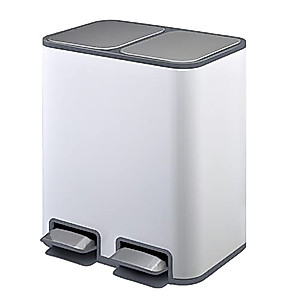 Trash Bin Trash Can Wastebasket Pedal Bin with Lid, Dual Sections Rectangular Kitchen Step Trash Can, Stainless Steel Garbage Can Rubbish Bin Bathroom Garbage Can Waste Bin (Color : OneColor, Size :
