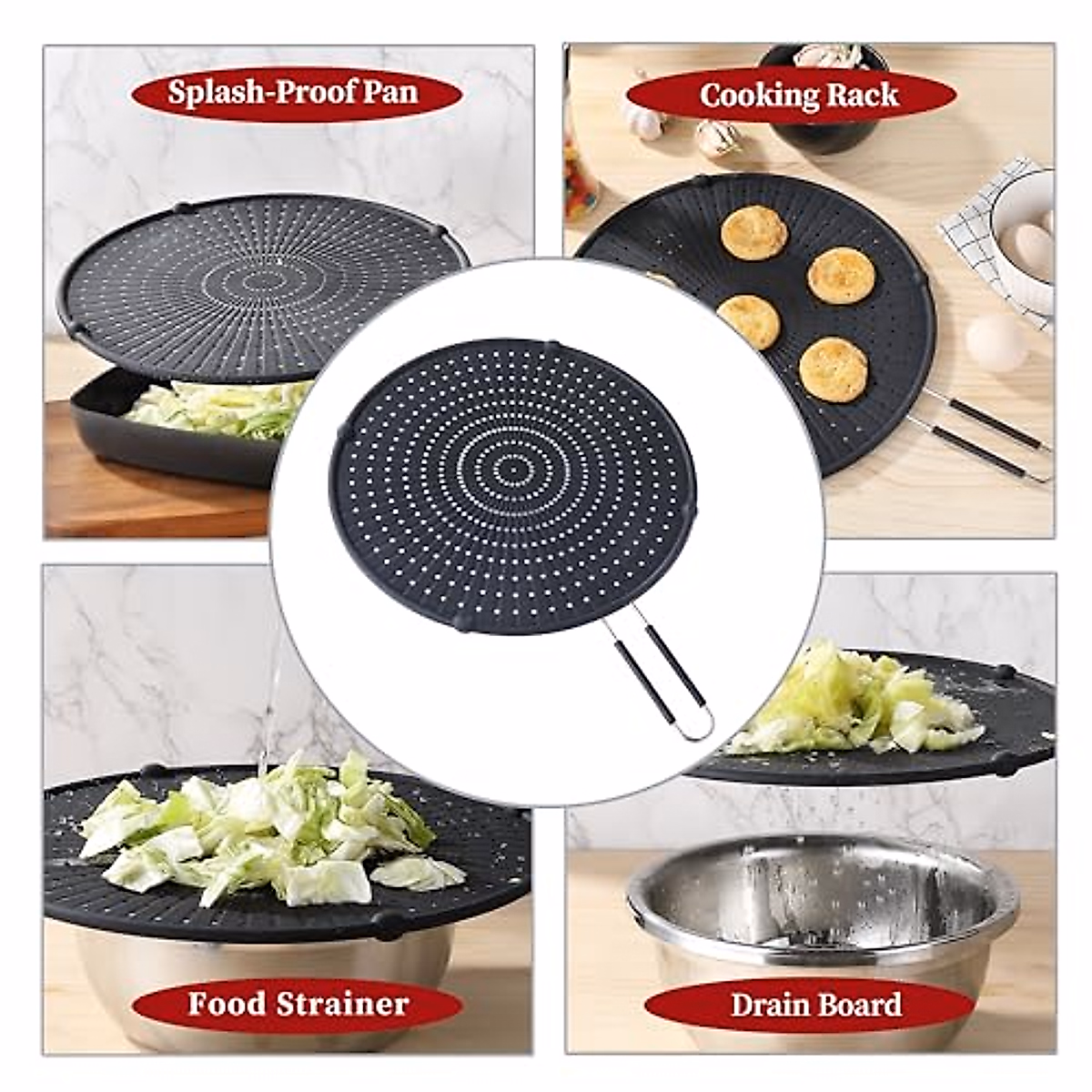 Splatter Screen for Frying Pan, Kaloo Grease Splatter Guard, Heat-Resistant Splatter Guards for Frying, Silicone Splatter Guard for Everyday Cooking, Dishwasher Safe (13inch,Black)