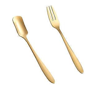 Dessert Forks Spoon Set, Gold 10 Forks & 10 Spoons for Coffee Mini Cake, Salad Fruit Forks Kitchen Food Serving Set