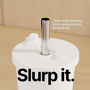 Dodoko 25oz Stainless Steel Reusable Boba Cup and Smoothie Tumbler Vacuum Insulated | Travel Friendly and Leakproof with Wide Collapsible SS Straw (Black)