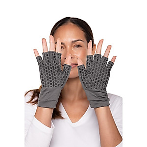 Coolibar UPF 50+ Men's Women's Ouray UV Fingerless Sun Gloves - Sun Protective (Small- Charcoal)