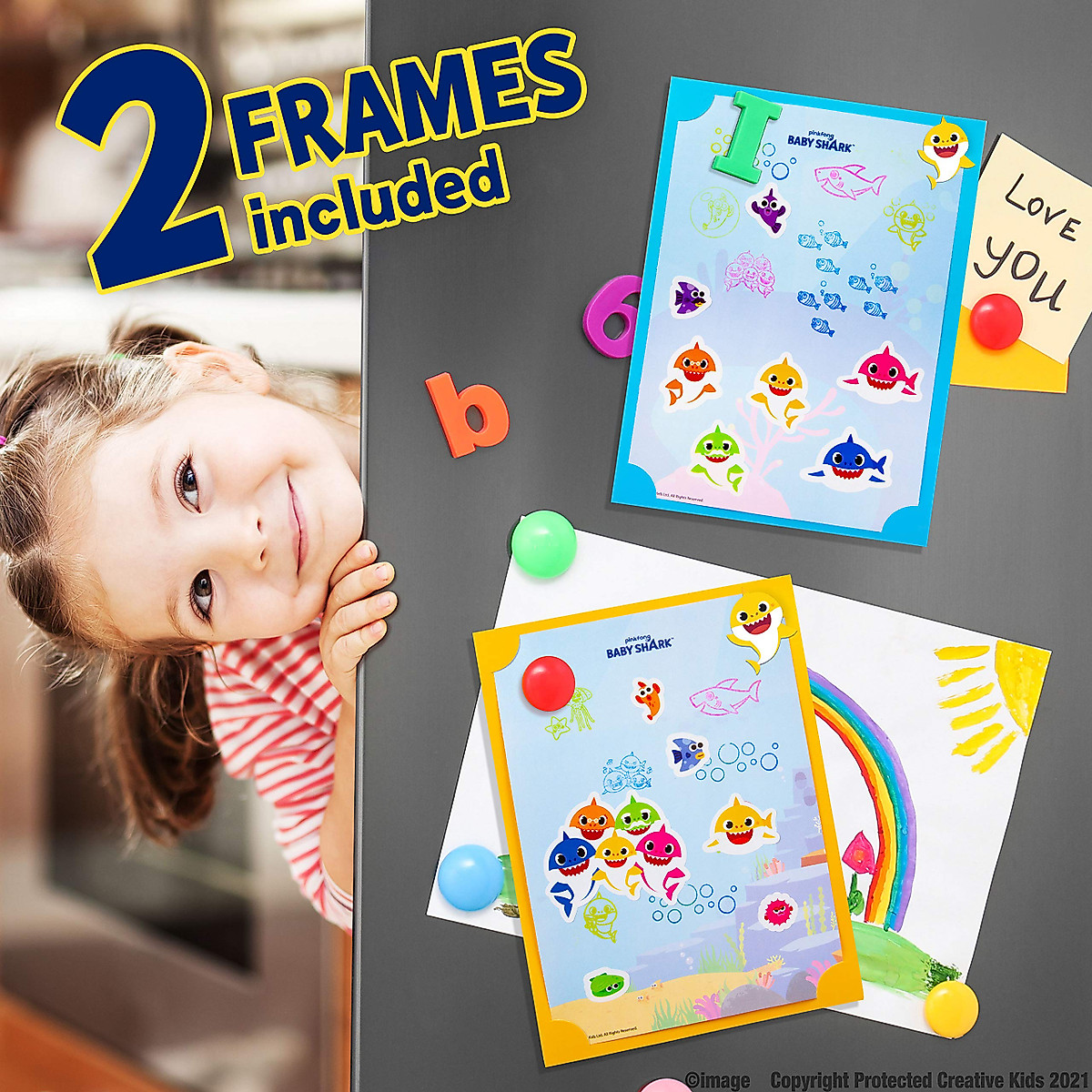 Creative Kids Baby Shark Stamp Set 36 Piece Wooden Stamps Set Includes Ink Pads, Stickers, Markers, Picture Frames - Montessori Wood Stamp Birthday Gift Set for Girls & Boys Toddlers Ages 3+