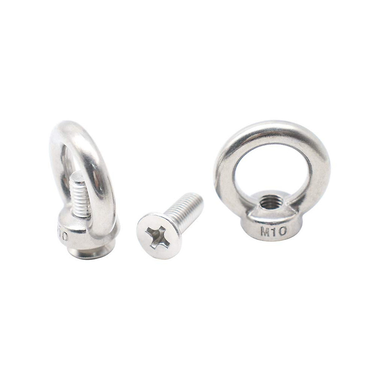 Eowpower 2Pcs 304 Stainless Steel M10 Ring Eye Bolt Threaded Nut and Screw