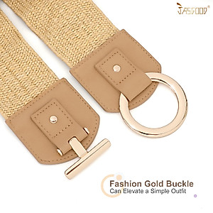 JASGOOD Straw Woven Elastic Belt for Women Vintage Wide Stretch Waistband for Dress Boho Ladies Summer Dress Belt
