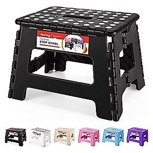 ACSTEP Folding Step Stool 9'' Tall Kids Step Stool Holds Up to 300 lb Plastic Foldable Step Stools for Kids Non-Slip Surface with Carry Handle Collapsible Stool for Home and Outdoor(Black)