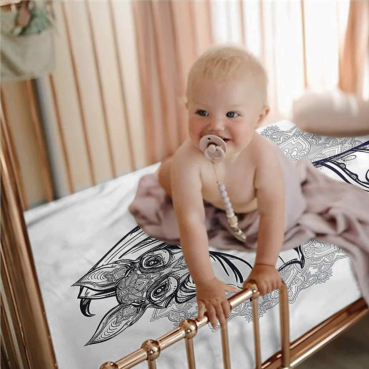 LCGGDB Occult Fitted Crib Sheet,Nocturnal Bat Figure Decorative Breathable Cozy Baby Sheet Portable Crib Mattress Topper for Baby Boys Girls,Ultra Soft Jersey,Full Standard,28" x 52"